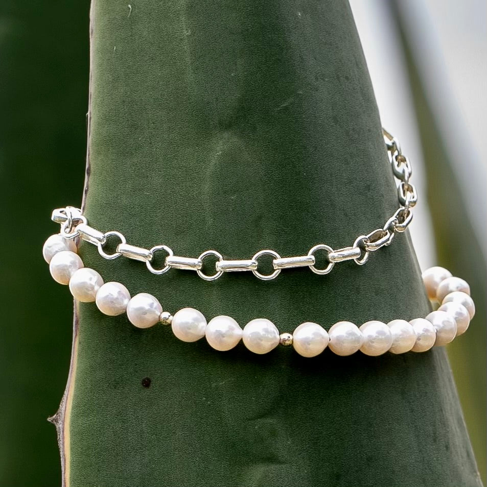 White Pearl Wrap Bracelet in Silver– Stephanie Kopelson Studio